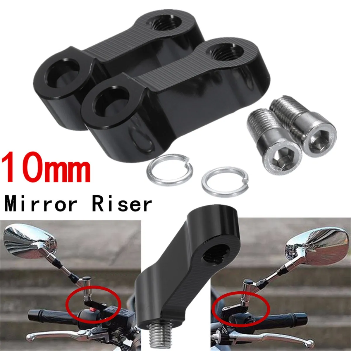 10mm-M10-Black-Motorcycle-Handlebar-Mount-Mirror-Riser-Extender-Adaptor ...