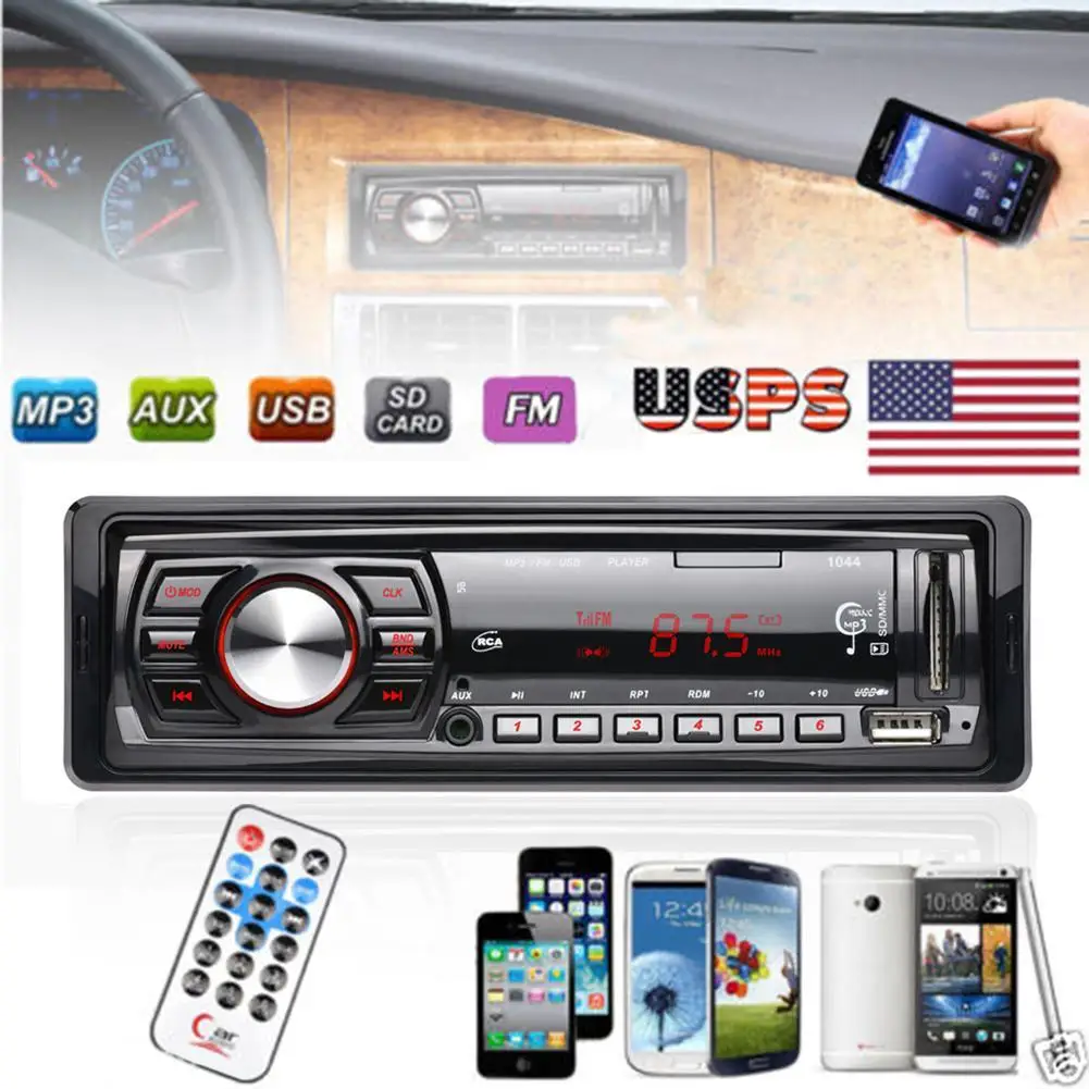 Car Radio Stereo Audio MP3 Player 12V In dash Single 1 Din FM Receiver ...
