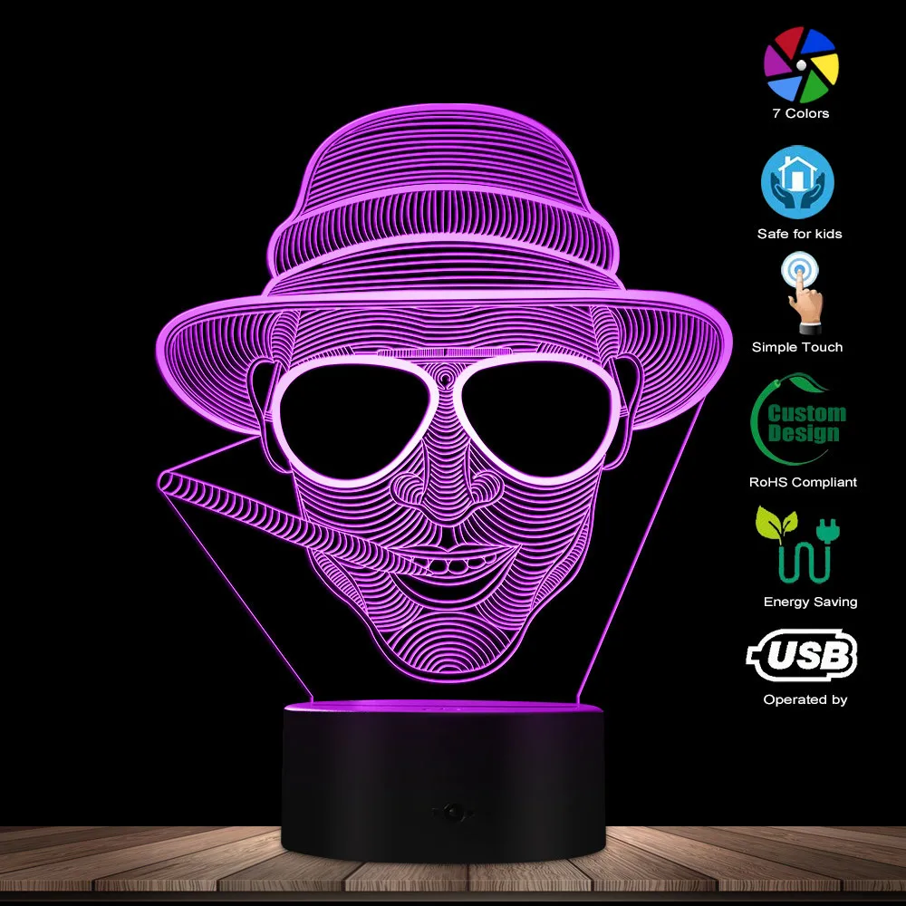 Steampunk Man In Hat 3d Optical Illusion Night Lamp Smoking Gentleman ...