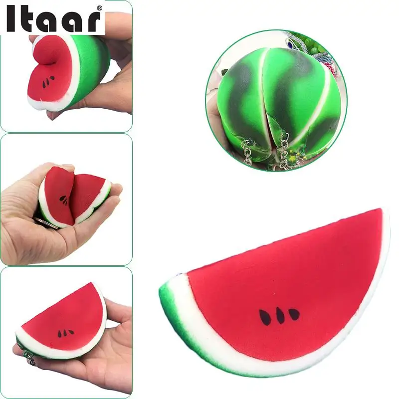 PU Squishy Watermelon Fruit Squeeze Toys PU Watermelon Shape Keychain ...