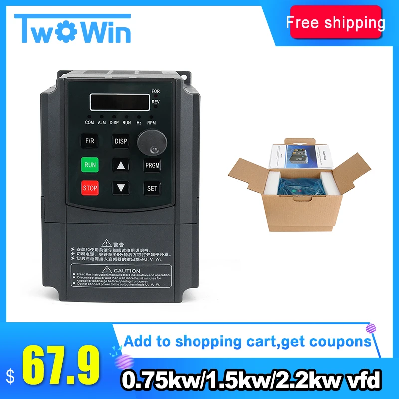 New 0.75KW/1.5KW /2.2KW inverter VFD 220V VARIABLE FREQUENCY DRIVE INVERTER single phase input 3 ...