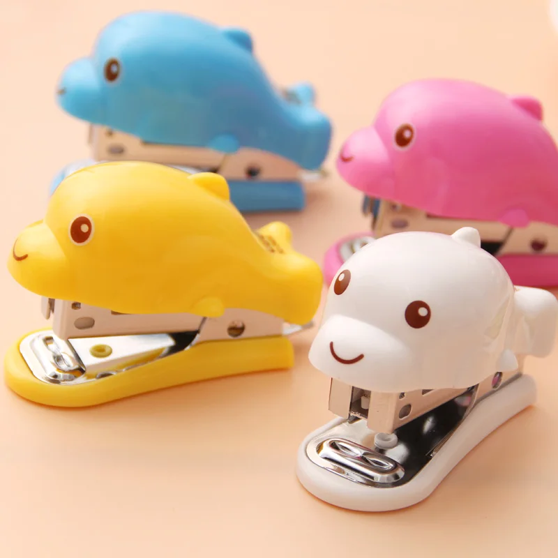 Cute cartoon dolphins stapler set creative stationery color mini ...