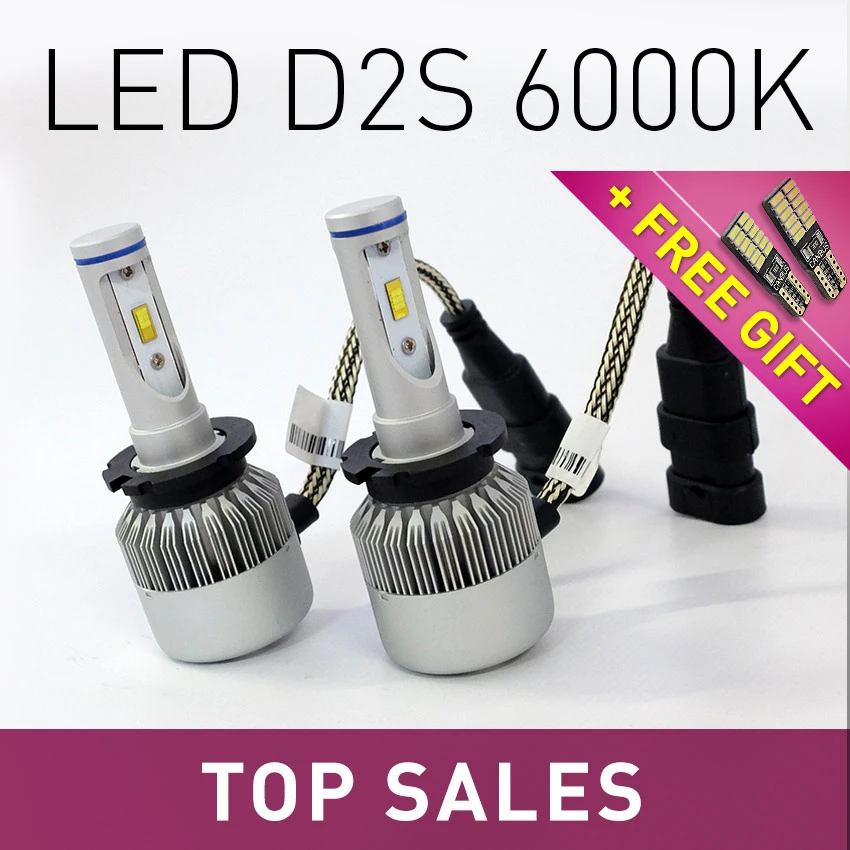 2pcs D2S, D2R 6000K LED CAR COB HEADLIGHTS 72W/7600Lm car LED lights ...