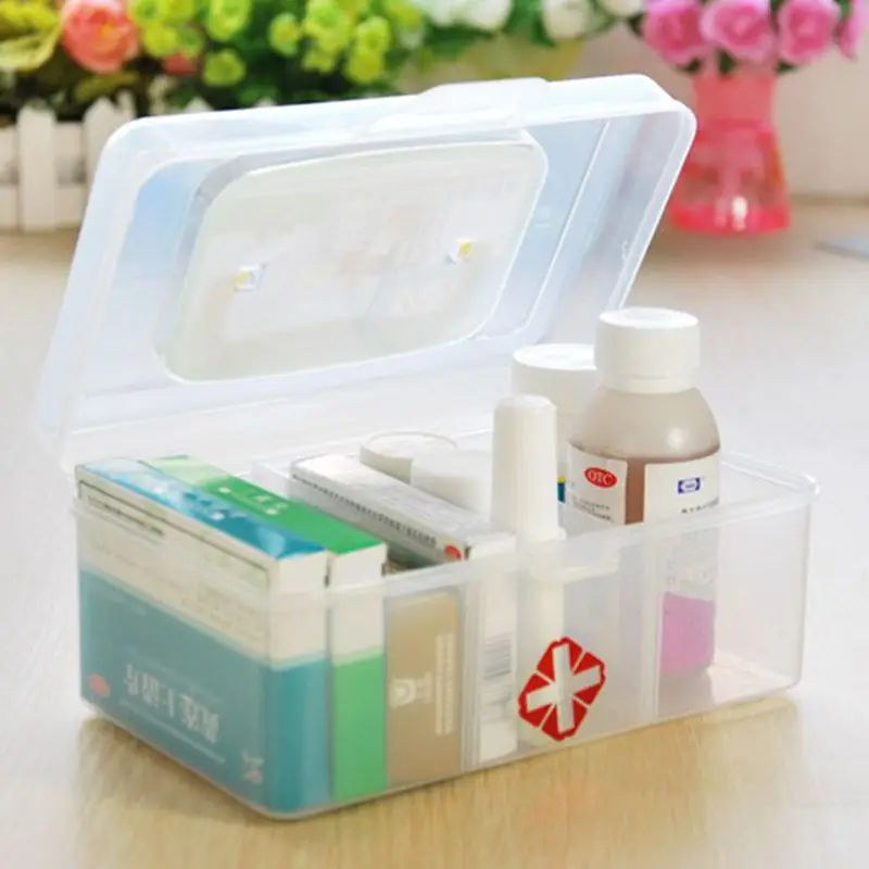 Home three grid small transparent rectangle portable kits Drug storage ...