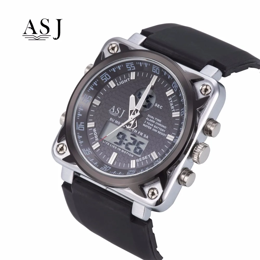 듀얼 타임 디스플레이 led 손목 시계 남자 asj 패션 직사각형 스포츠 시계 남성 스퀘어 시계 망 아날로그 디지털 시계 남자 ...