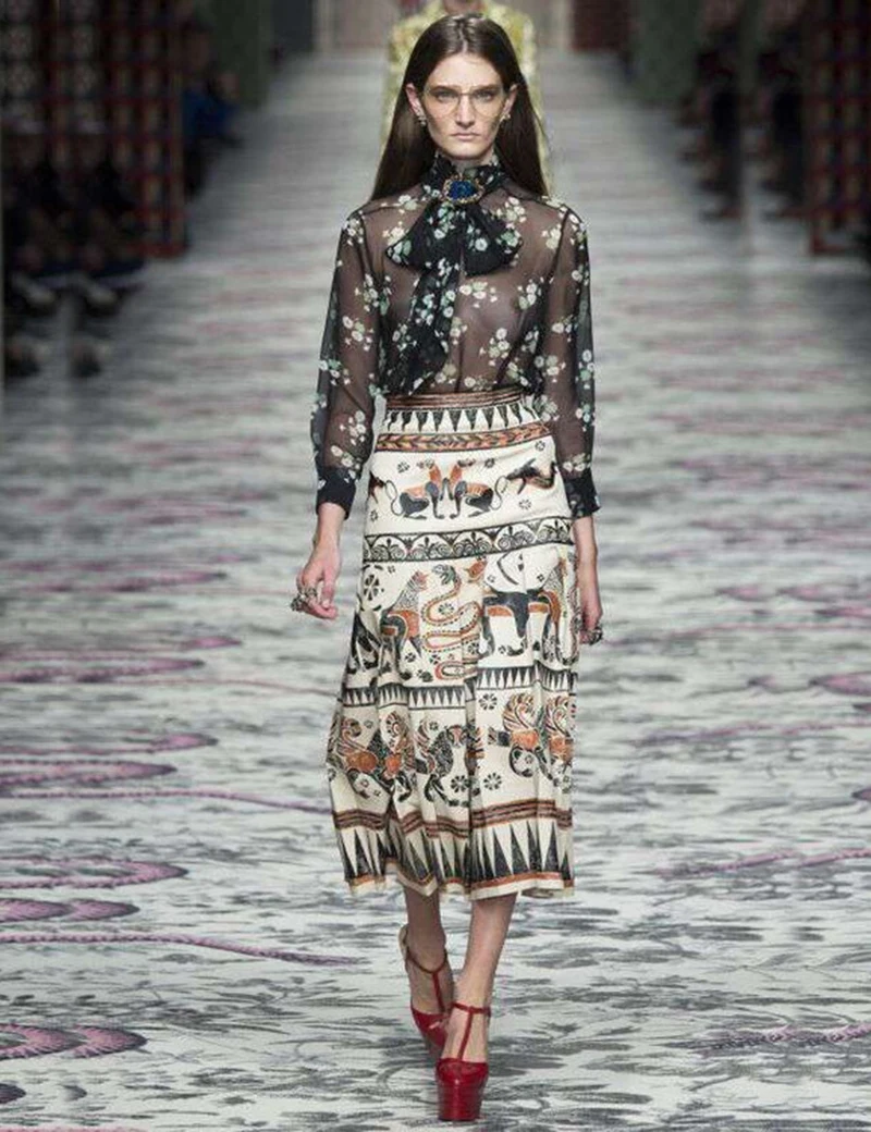 New 2016 Designer Runway Clothing Set Women's Elegant Black Bow Collar ...