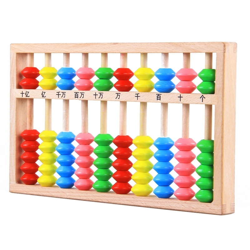 Wood Matematicas Montessori 10 Row Abacus Rack Classic Beads Wooden