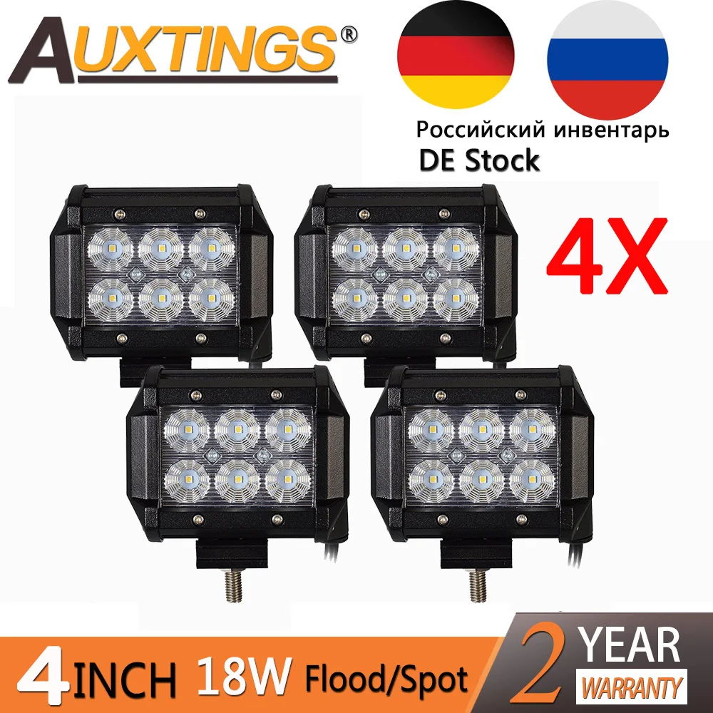4pcs-LED-18W-Work-Lamp-4-Inch-Light-Bar-24v-12V-IP67-Spot-Flood-For ...