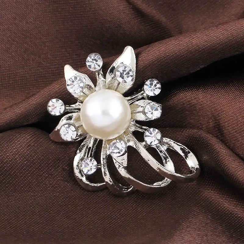 National Shining Glamorous Big Simulated Pearl Rhinestone Flower Silver ...