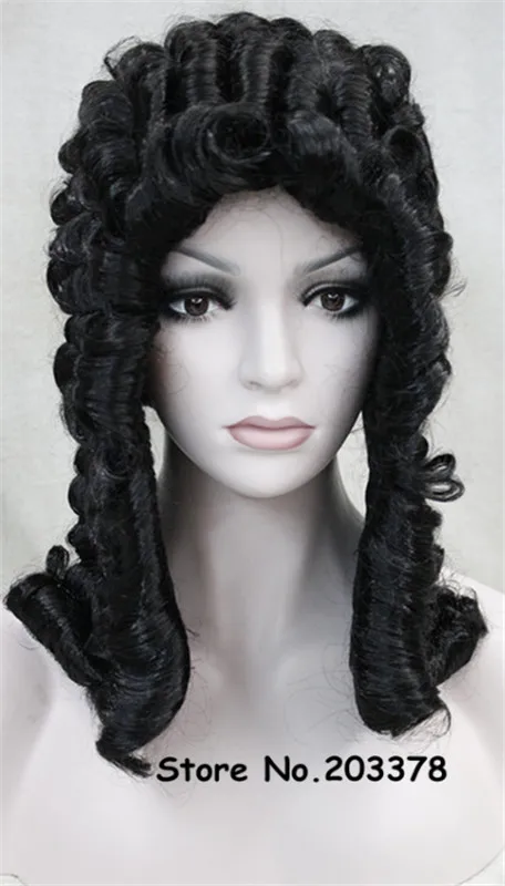 Synthetic Black &White Vintage Lawyer Judge Cosplay Wigs Long Curly ...