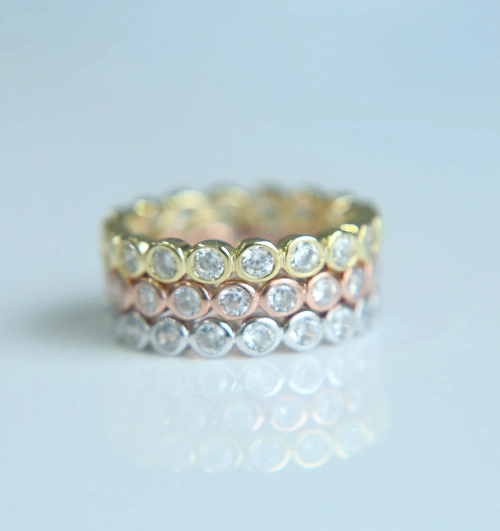 100 Real 925 Sterling Silver Stackable Ring Clear Fashion Simple Cz