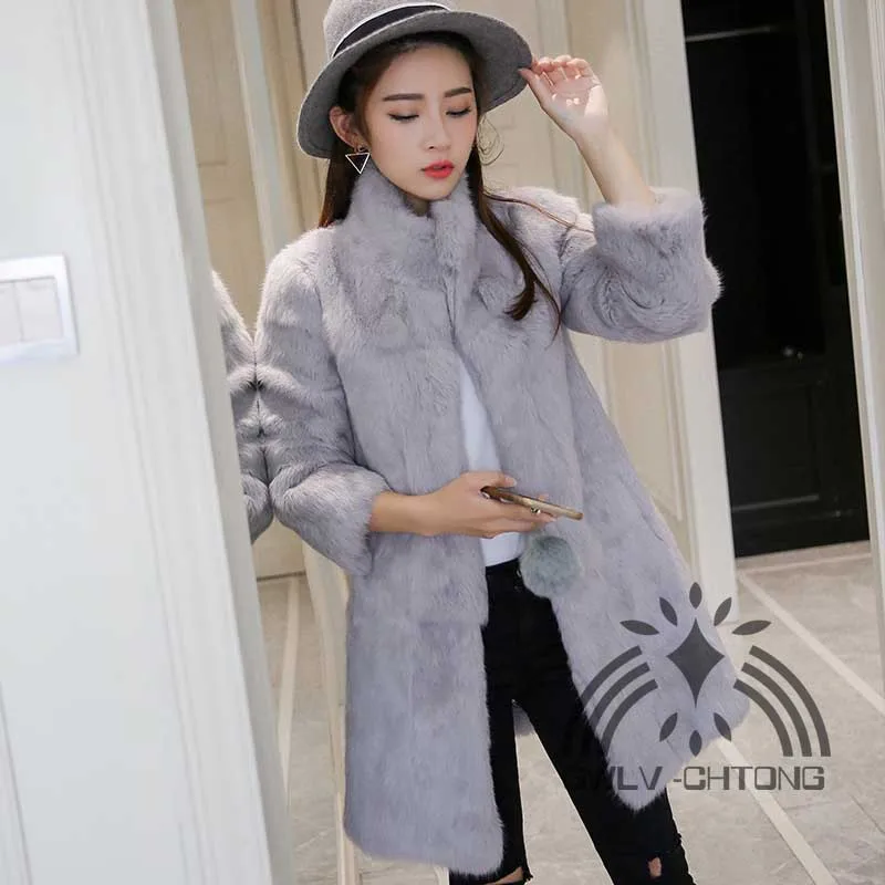 Casaco de pele de coelho natural real, pele inteira, casaco feminino, gola inteira, moda ...