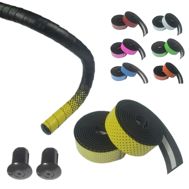 고품질 Pu 도로 자전거 테이프 자전거 코르크 핸들 바 테이프 랩 2 바 플러그 자전거 액세서리 그라디언트 자전거 핸들 바 테이프핸들바 테이프 Aliexpress