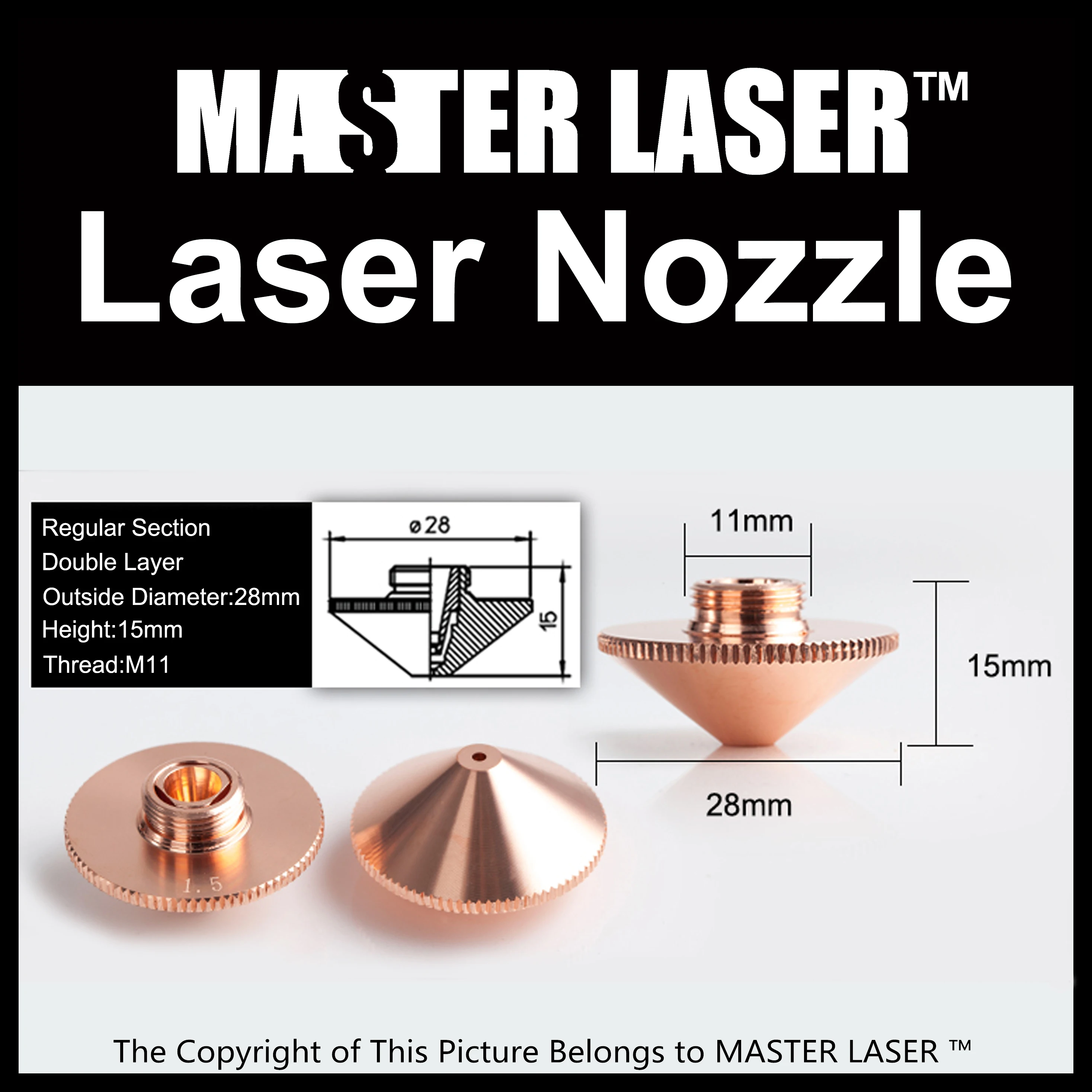 Dia 3.0mm Laser nozzle Double Layer Higher Nozzle of Laser Cutting Head ...