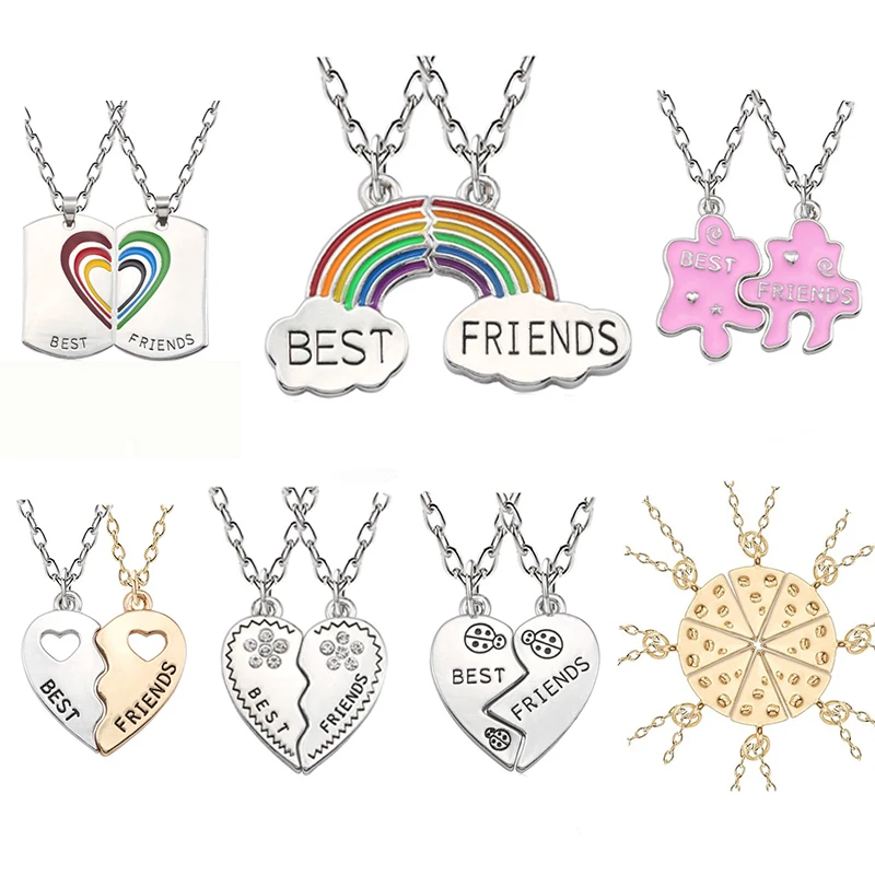 Charm Best Friends Necklace Rainbow Heart Shaped Geometric Pendant ...