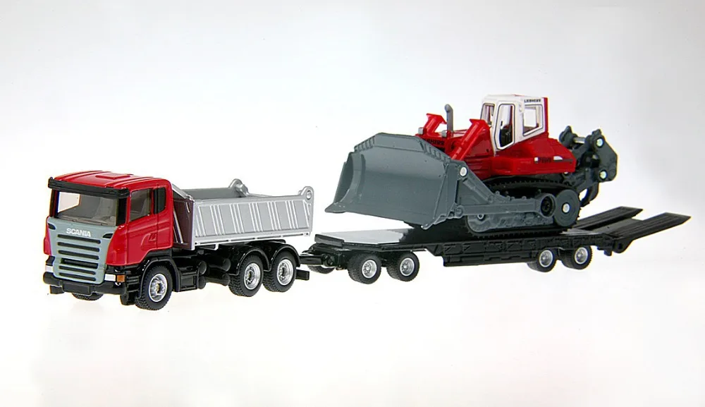 siku 1854 heavy truck with trailer and compact excavator alloy car ...