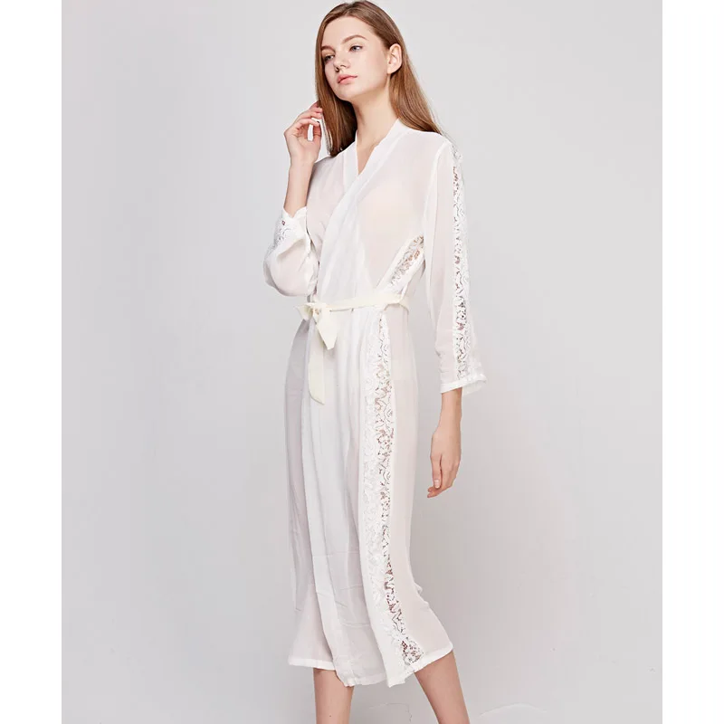 Fashion New Silk Sleeping Robes Women Long-sleeve Faux Silk Sleepwear ...
