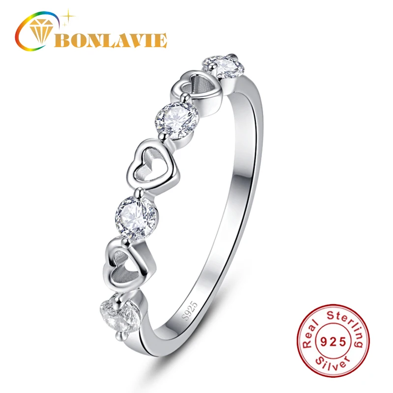 BONLAVIE Romantic Hollow Out Heart Design White CZ Crystal Ring for ...