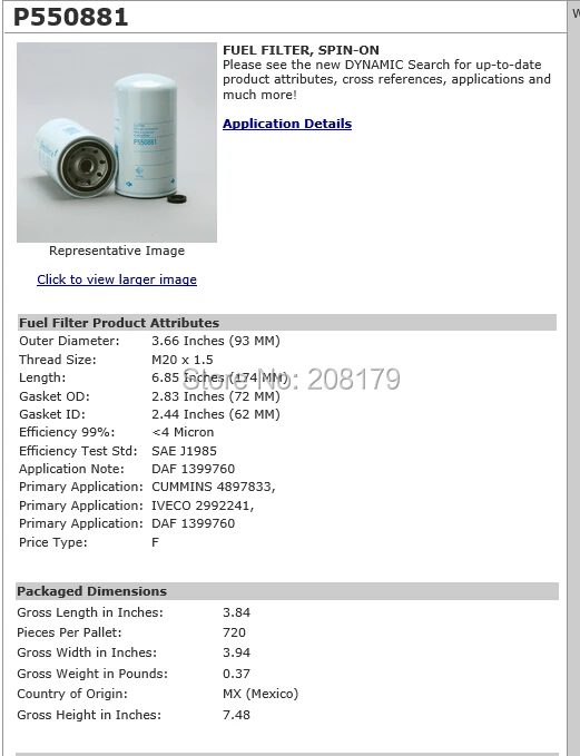 FREE SHIPPING HUYNDAI FUEL FILTER , SPIN ON 11LG 70010 FF5612 R215 9 ...