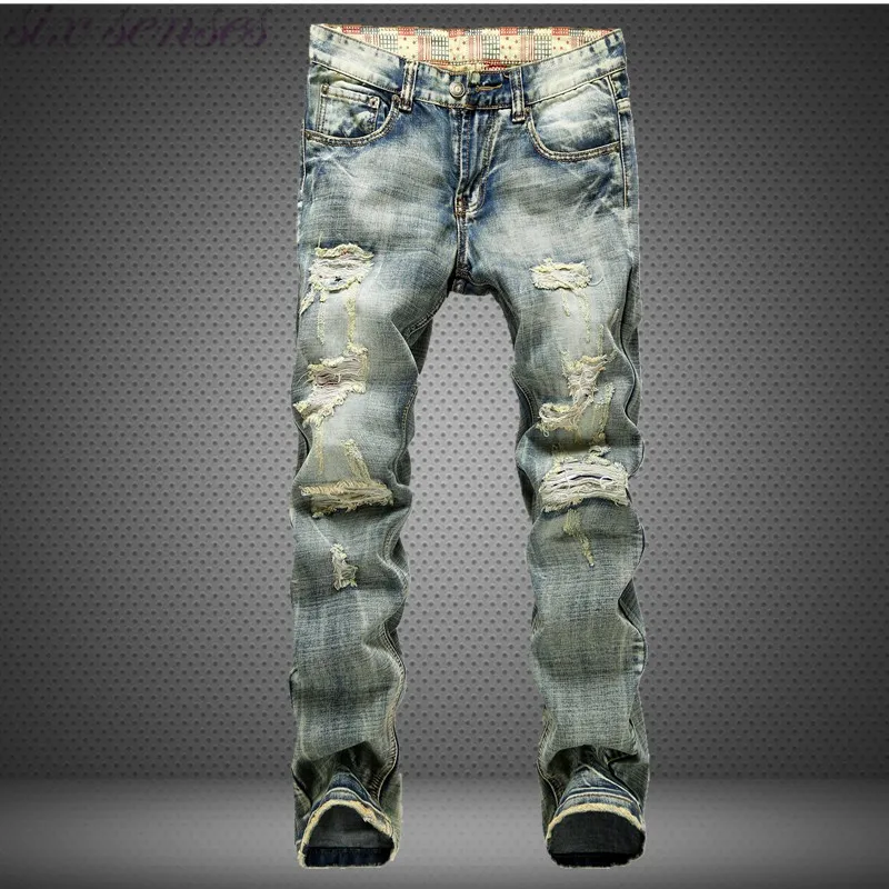 Big Size 42 European Style Men Jeans Famous Brand Holes Frazzle Jeans ...