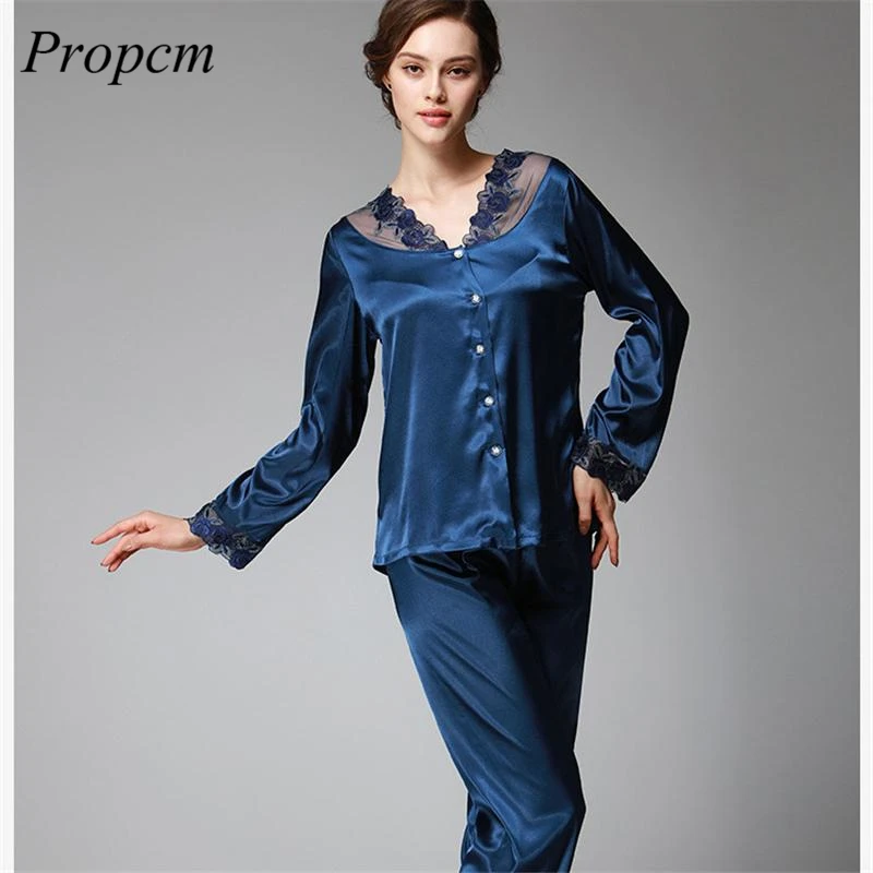 Women Pajama Sets New Fashion 2 Pcs 2017 Autumn Winter Elegant Lace