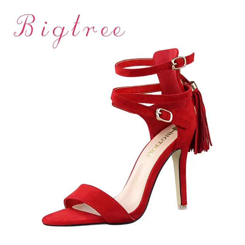 Women Peep Toe Pumps Ankle Strap Red Pink Female Shoes High Heel Lady ...