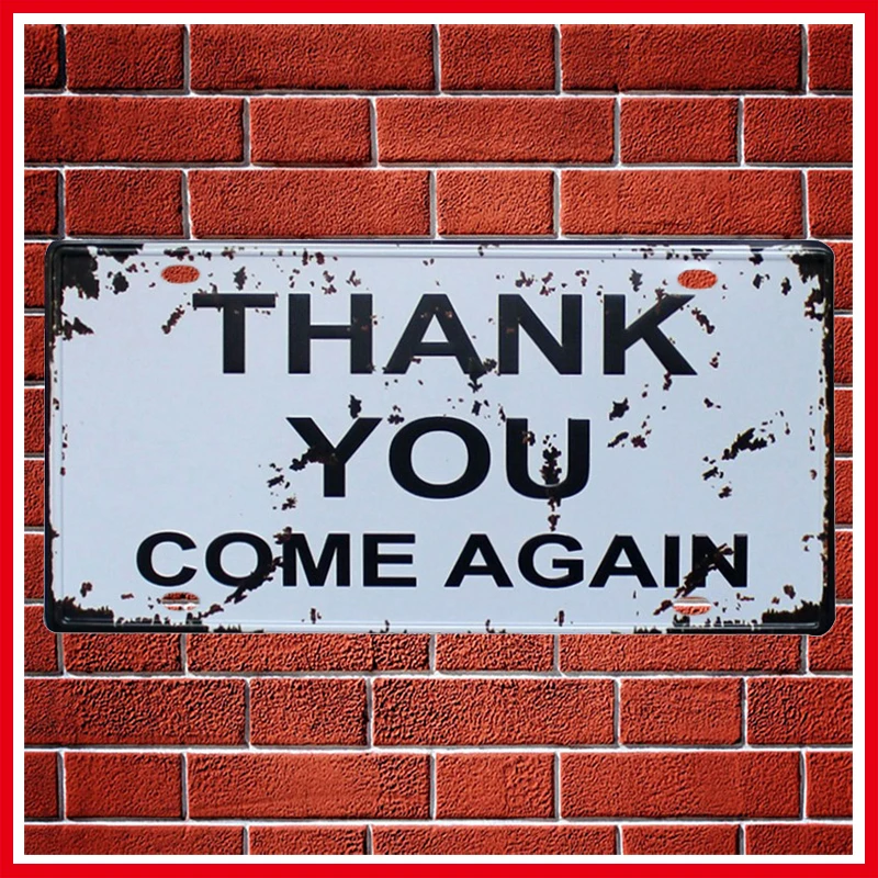 Thank You Come Again Car License Metal Plate Vintage Tin Sign Bar\Pub ...