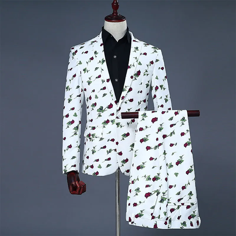 High Quality 2018 Two Piece Men's White Rose Flowers Print Pattern ...
