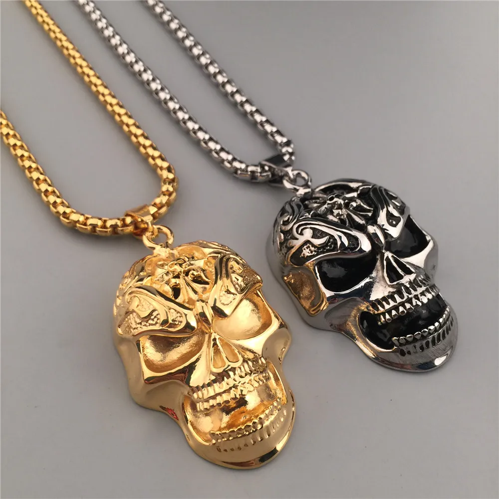 Trendy Gold Silver Plated Skull Head Charm Pendant Skeleton Skull ...