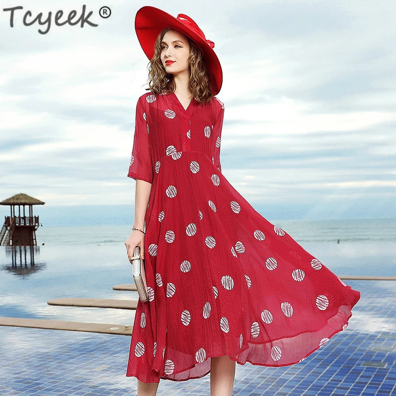 Tcyeek Summer Dress Women Beach Party Dress Plue Size Long Dresses Slim ...