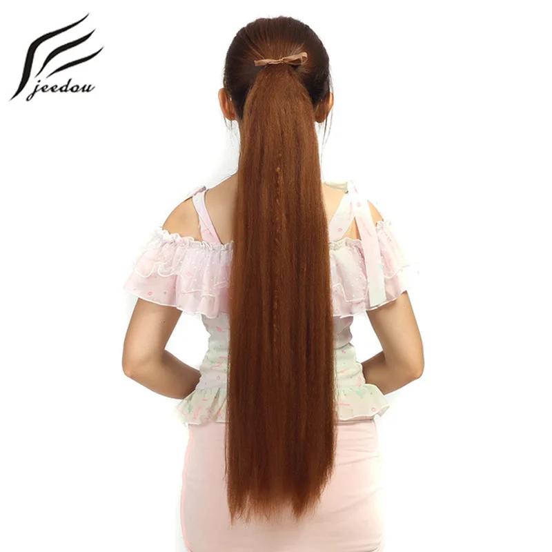 jeedou Long 28" 70cm Kinky Straight 100g Synthetic Ponytail Black Light ...