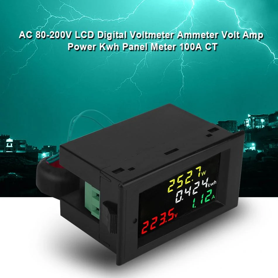AC 80-300V 100A CT LCD Digital Voltmeter Ammeter Volt Amp Power Kwh Panel Meter Electronic ...
