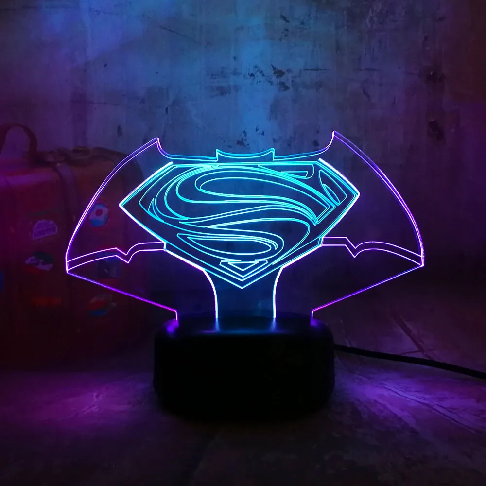 NEW Cool Batman Superman Symbol 3D RGB LED Night Light Mixed Dual Color ...