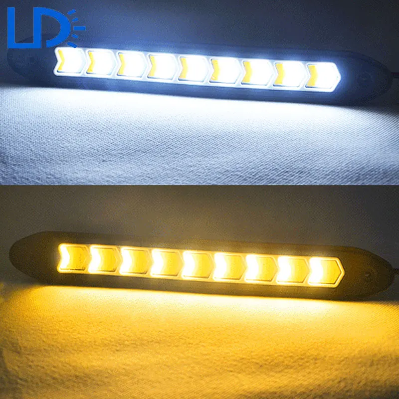 Whtie And Yellow Car Turn Signal Drl Led Cob Daytime Running Lights Car ...