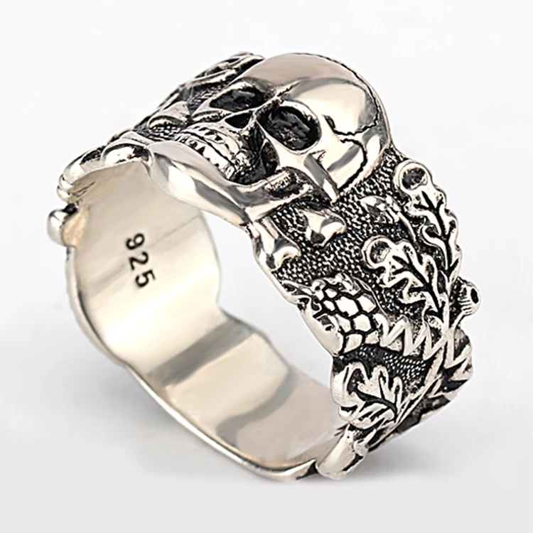 2017 Mens Walking Evil Skull Ring 925 sterling silver Men Boys Silver ...