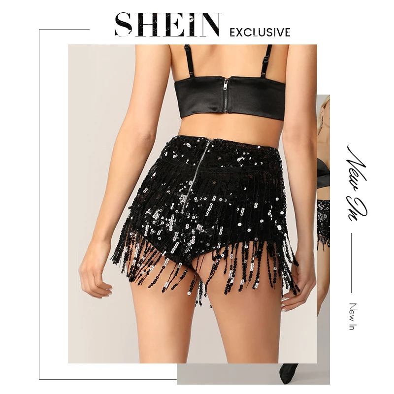 SHEIN Женские Летние Осенние Шорты С Блестками И Бахромой Сексуальные Шорты С Высокой Талией ...