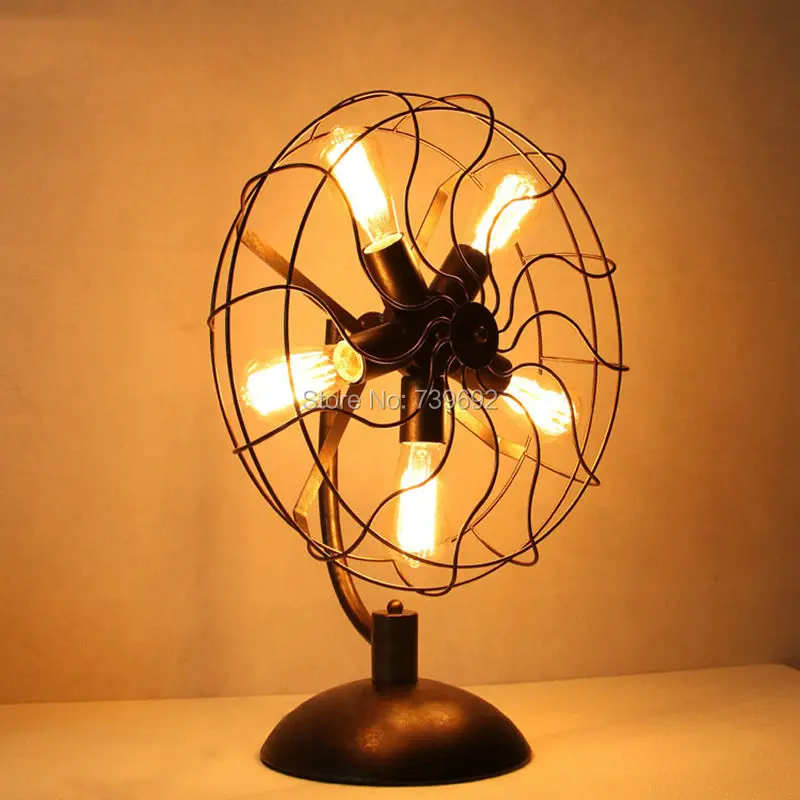 RH Loft Industrial Edison Electric Fan Metal Table Lamp American Loft ...