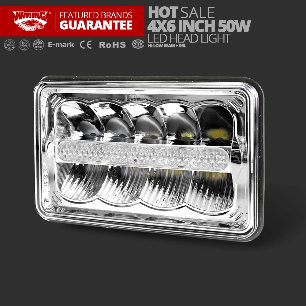 6x4 Clear Square Sealed Beam 12v 24v Led Headlights H4 Bulbs 50w Led ...