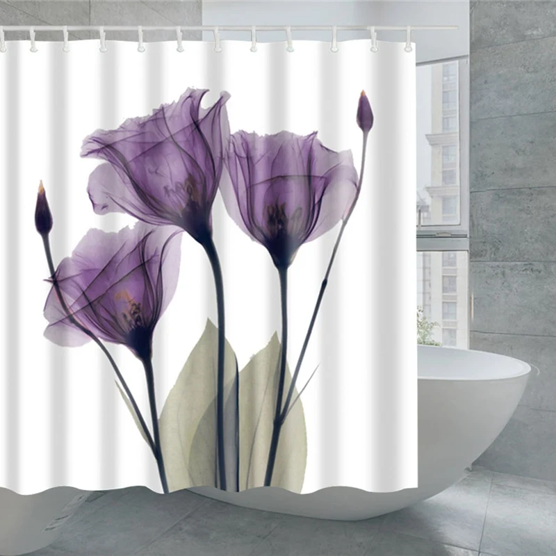 Flower Waterproof Shower Curtain Waterproof Polyester Fabric Bath