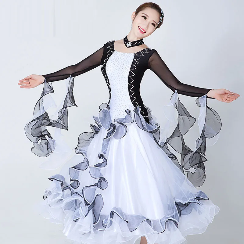 Black Mesh Long Sleeve With White Spandex Modern Dance Costume Plus ...