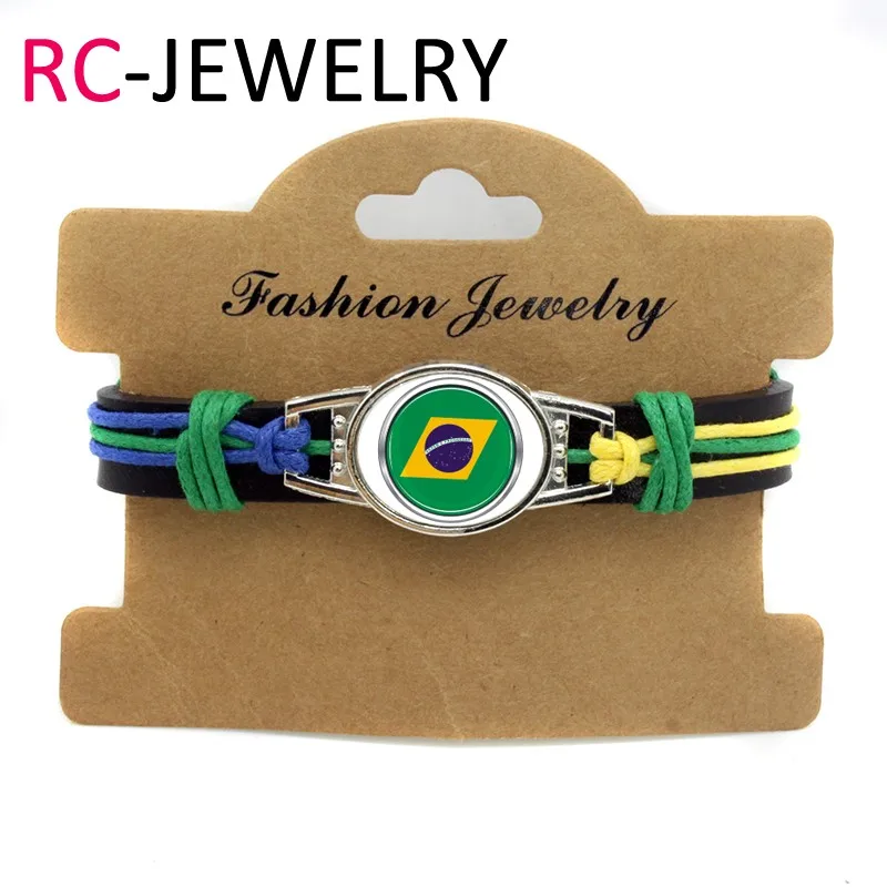 2017 Fashion Jewelry Brazil Flag bracelet Hand made Genuine Leather ...
