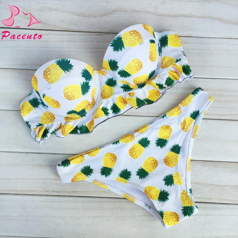 Swimwear Female Bathing Suit Sexy Bandeau Reversible Pineapple Bikini