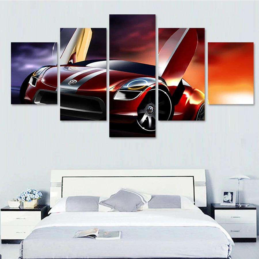 5Pcs Unframed Modern Car Canvas Art Wall Modular Pictures Printed Oil ...