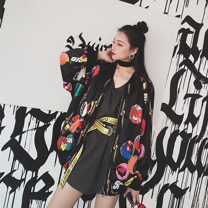 Высокая уличная женская черная одежда оверсайз Двухсторонняя куртка хип ...