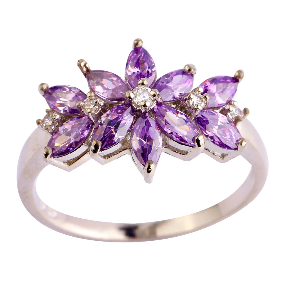 New Flower Saucy Purple Purple Silver Color Ring Size 6 7 8 9 10 Pretty ...