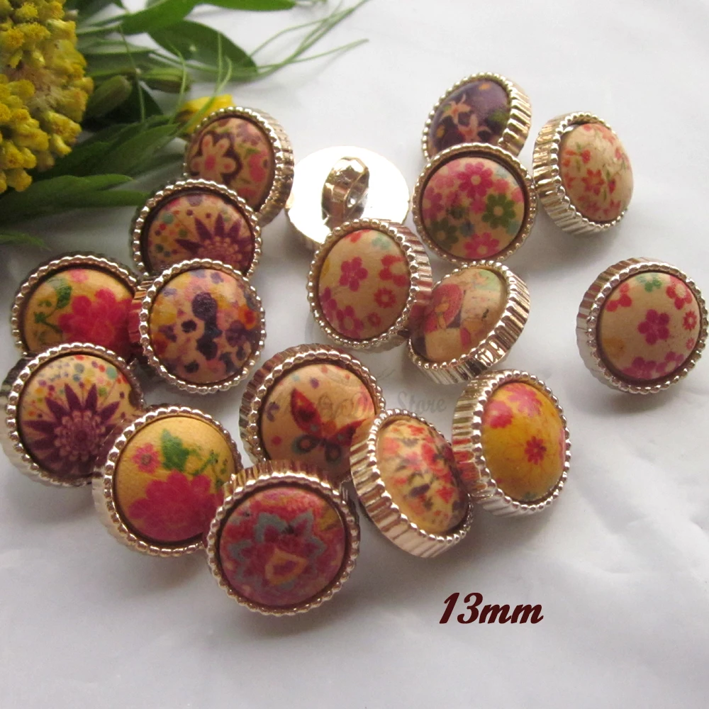 144pcs-13mm-Mixed-printing-pattern-Gold-edge-decorative-buttons-for ...