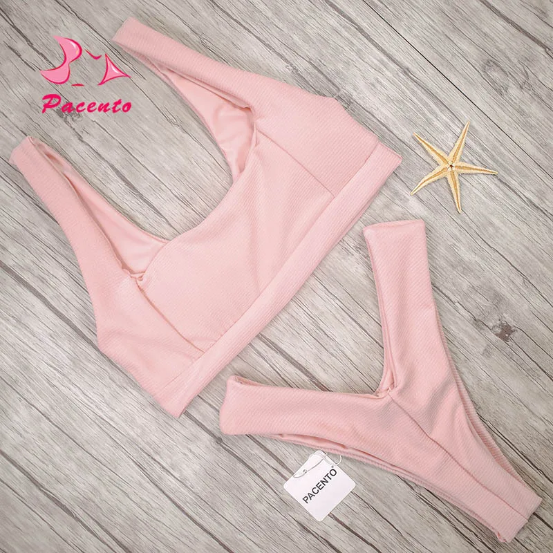 Pacento Solid Tank Top Bikini Sexy Thong Swimwear Women 2017 High Cut