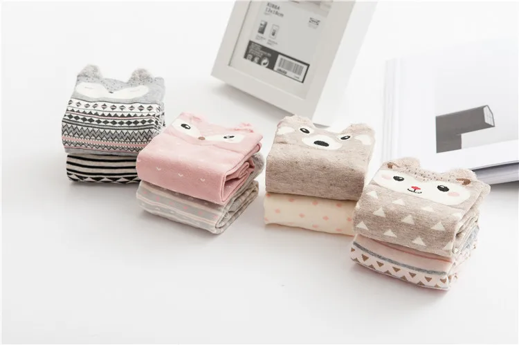 Women Autumn Winter Cute 3d Ears Cartoon Animal Cotton Socks for Woman ...
