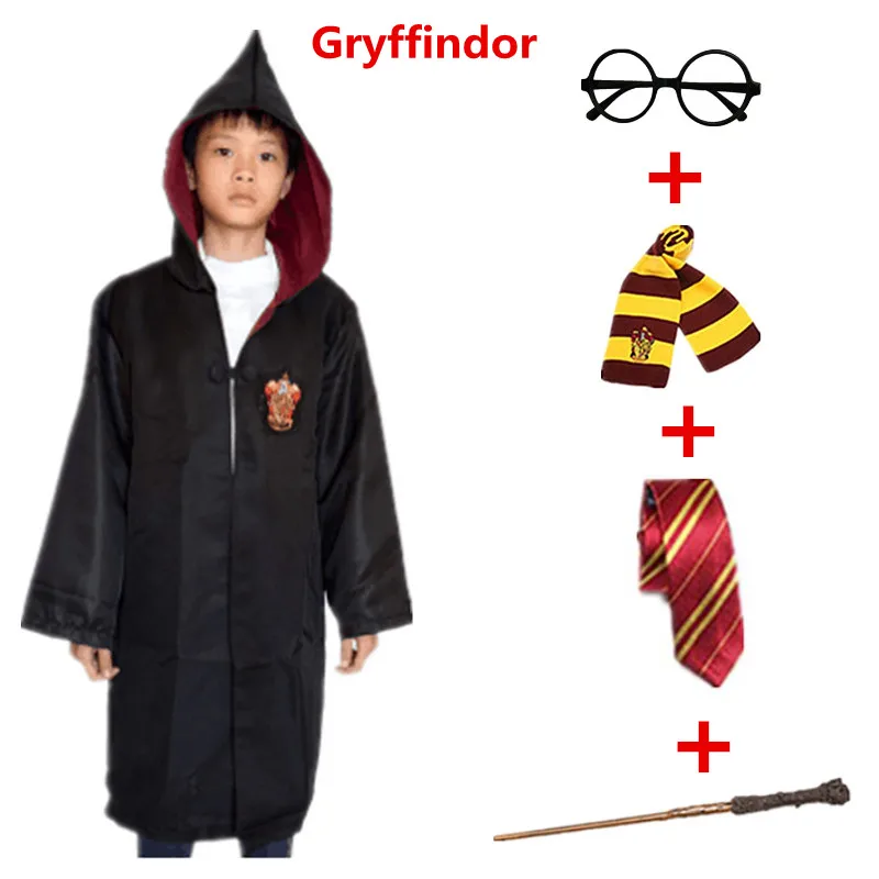 child Harris Potter Costume Clothes Robe Cloak with Tie Scarf Wand ...