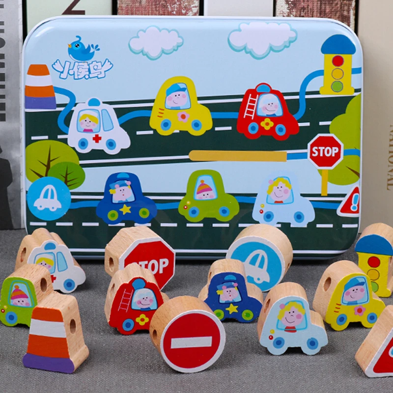 Wooden toys Baby DIY Toy Cartoon Fruit Animal Stringing Threading ...